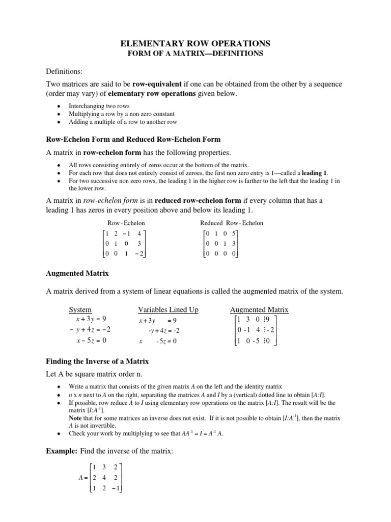 Elementary Row Operations | Download Free PDF | Matrix (Mathematics ...