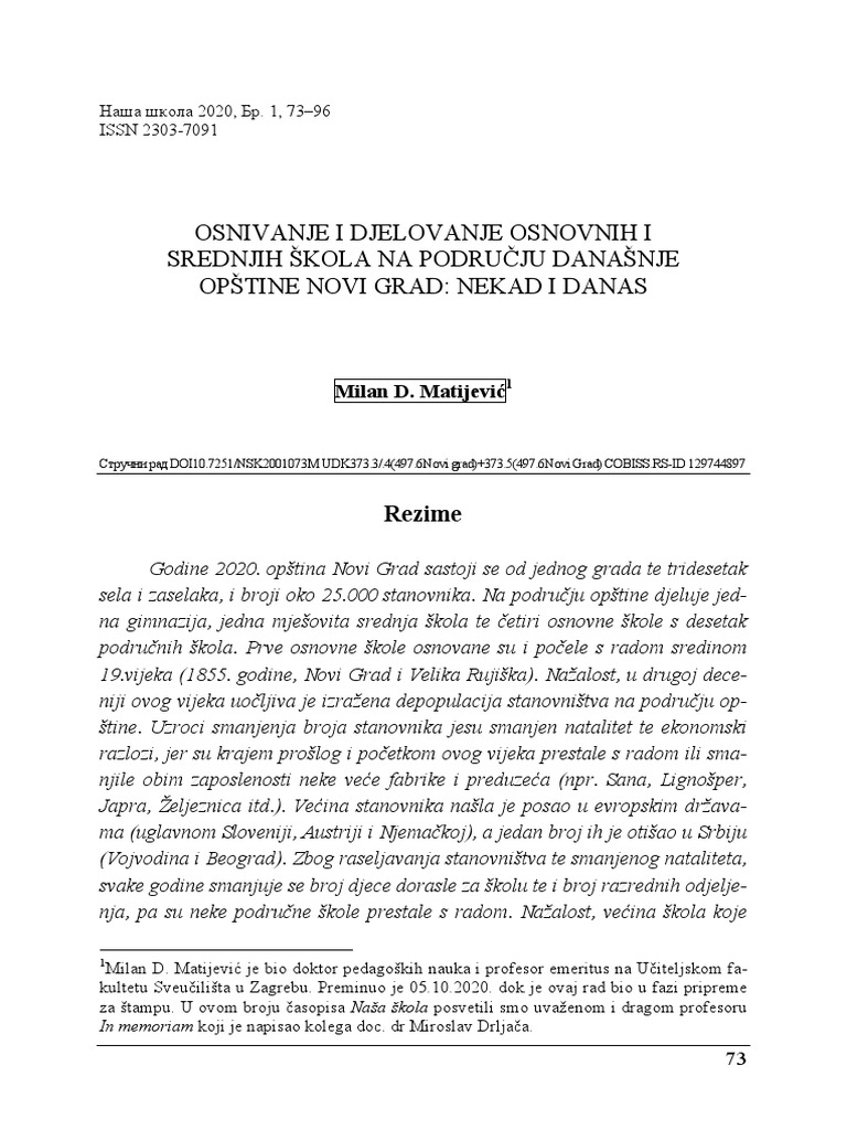 Osnivanje I Djelovanje Osnovnih I Srednjih Škola Na Području Današnje ...