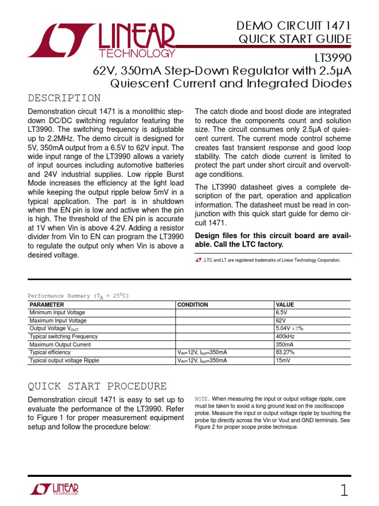 LT3990 Demo Circuit 1471 Quick Start Guide LT3990 62V, 350ma Step-Down ...