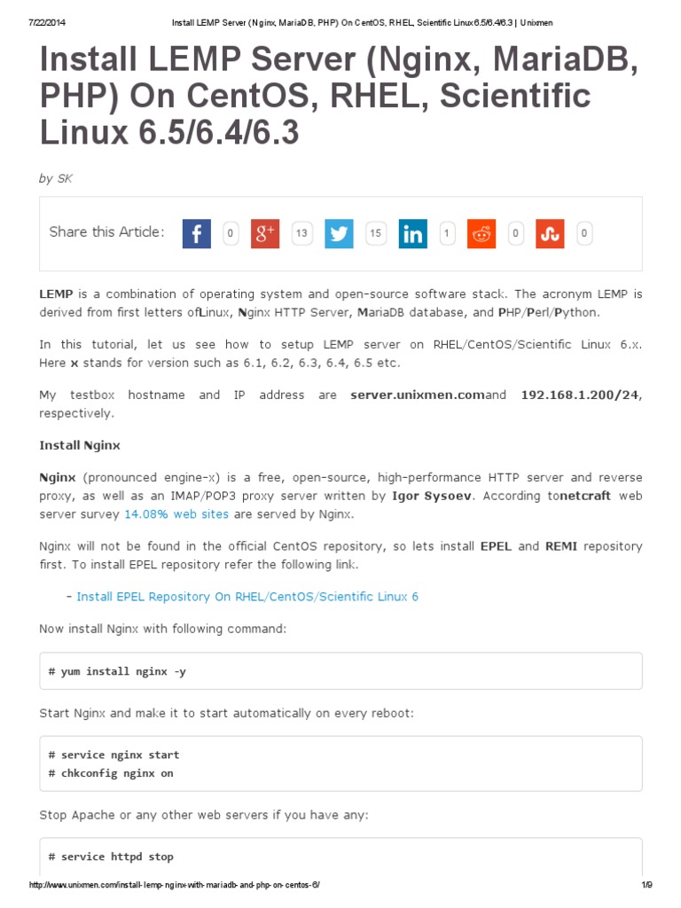 Install LEMP Server (Nginx, MariaDB, PHP) On CentOS, RHEL, Scientific Linux 6.5 - 6.4 - 6 | PDF ...