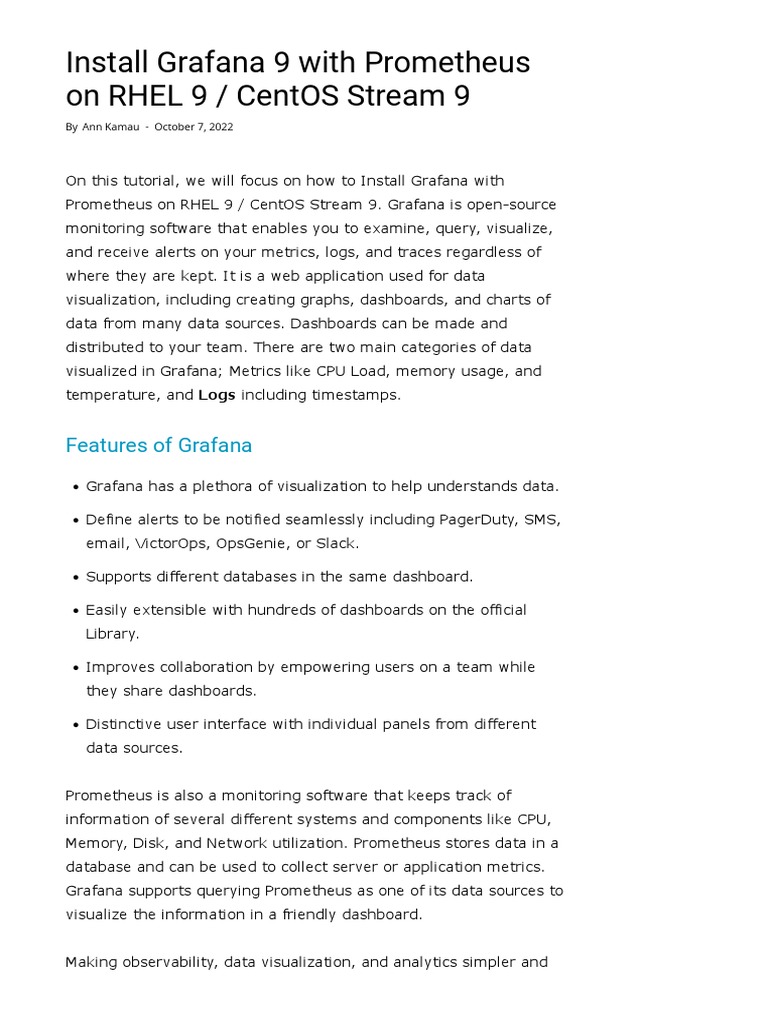 Install Grafana 9 With Prometheus On RHEL 9 - CentOS Stream 9 - TechnixLeo | PDF | Computing ...