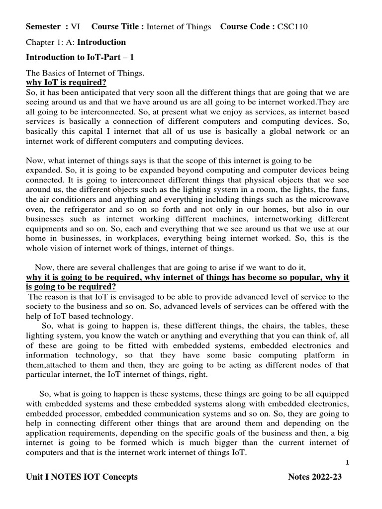 UNIT 1 A Introduction | PDF | Internet Of Things | Computer Network