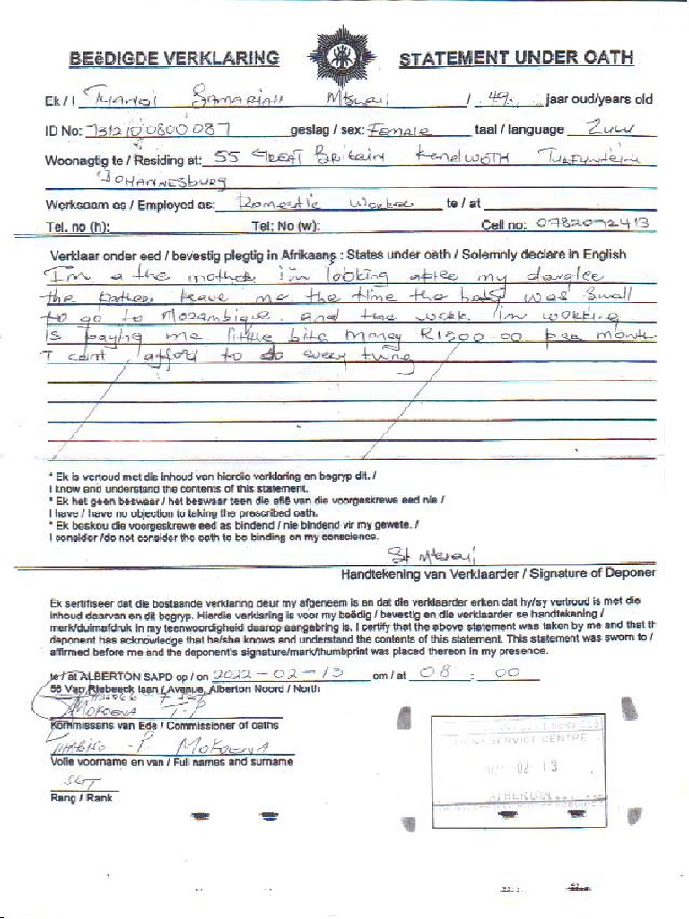 Affidavit For Absent Parent | PDF
