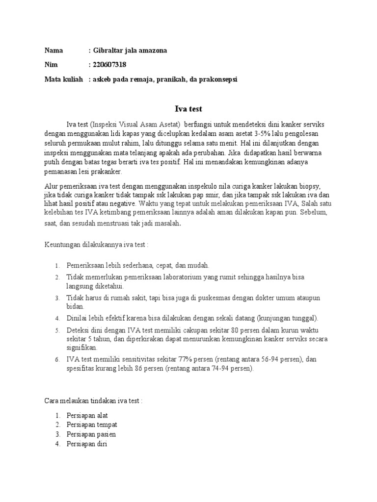 Gibraltar Jala Amazona (Pemriksaan Iva) | PDF | Kesehatan Holistik ...