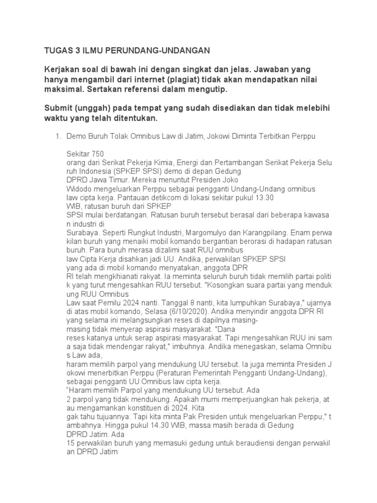 Tugas 3 Ilmu Perundang Undangan | PDF | Politik | Hukum