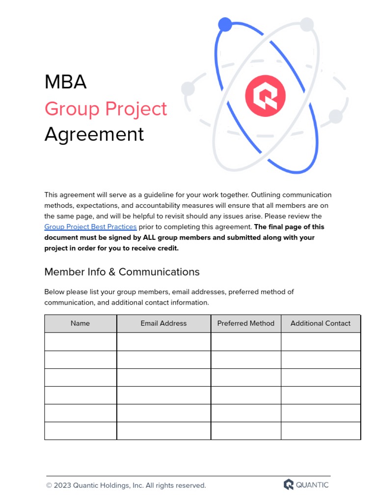 Group Project Agreement MBA | PDF | Communication