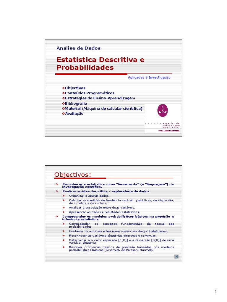 Estatistica Descritiva e Probabilidades | PDF | Estatísticas ...