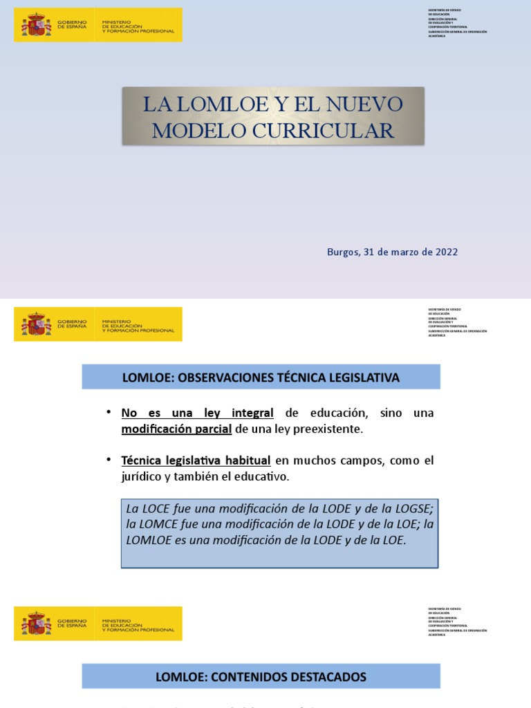 PRESENTACIÓN LOMLOE Ministerio | PDF | Plan de estudios | Evaluación