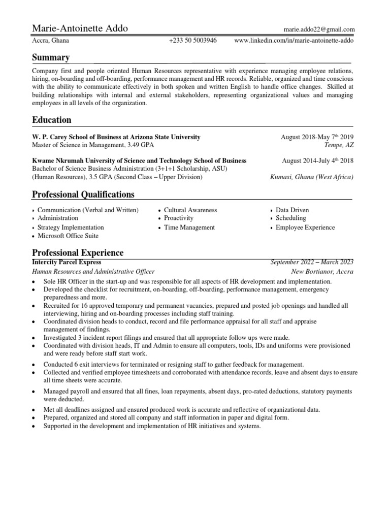 Marie-Antoinette Addo Resume | PDF | Human Resources | Business