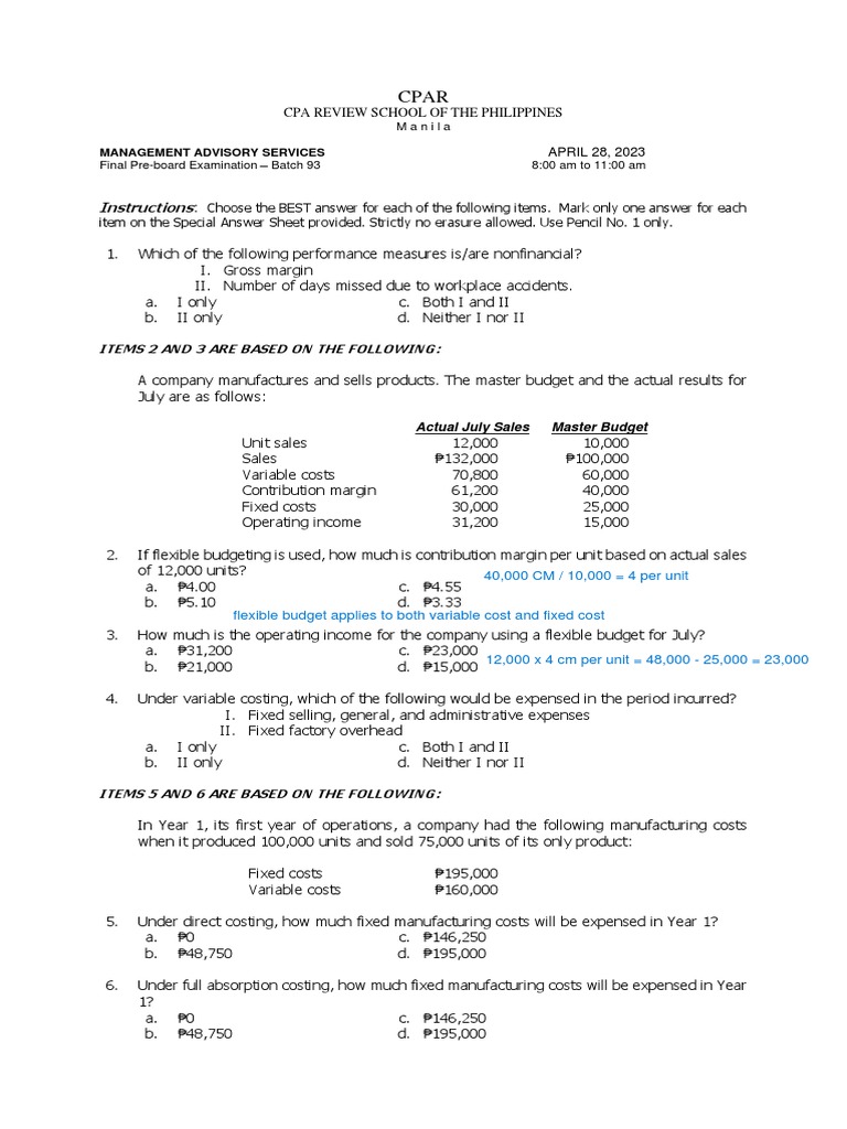 MAS Final Preboard Questions | PDF | Depreciation | Cost