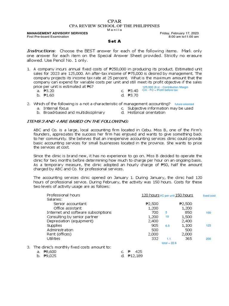 MAS First Preboard Questions | PDF | Cost | Inventory