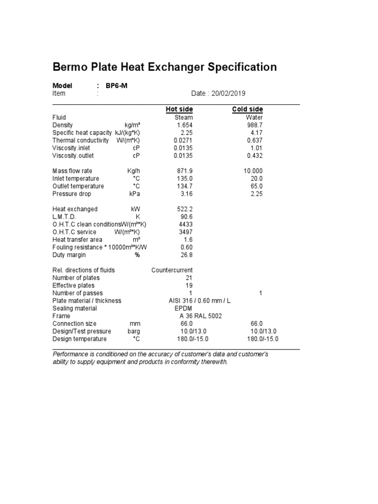 BP6 Vapor X Água 20-65 10m3h FD | PDF | Heat Exchanger | Materials