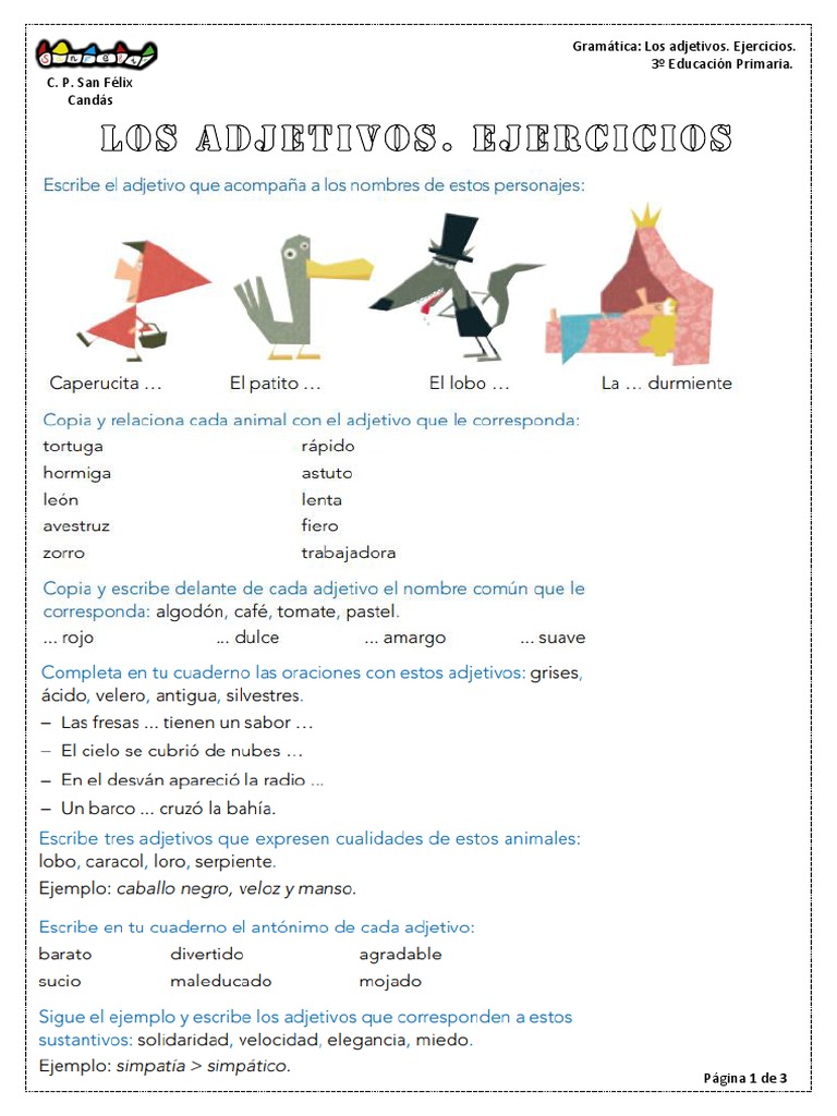 Los Adjetivos - Ejercicios 3 | PDF | Artes del Lenguaje y Comunicación