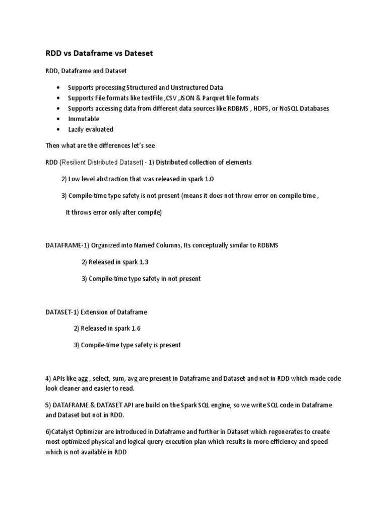 Rdd Vs Dataframe Vs Dateset Pdf