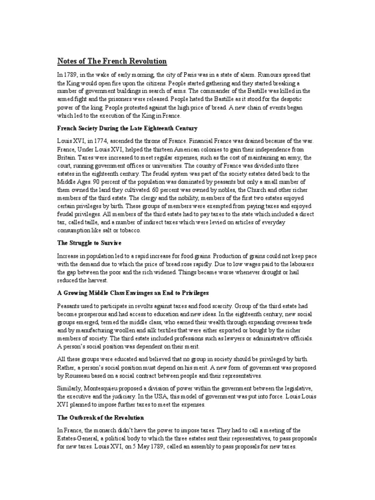 Notes of The French Revolution | PDF | Reign Of Terror | French Revolution