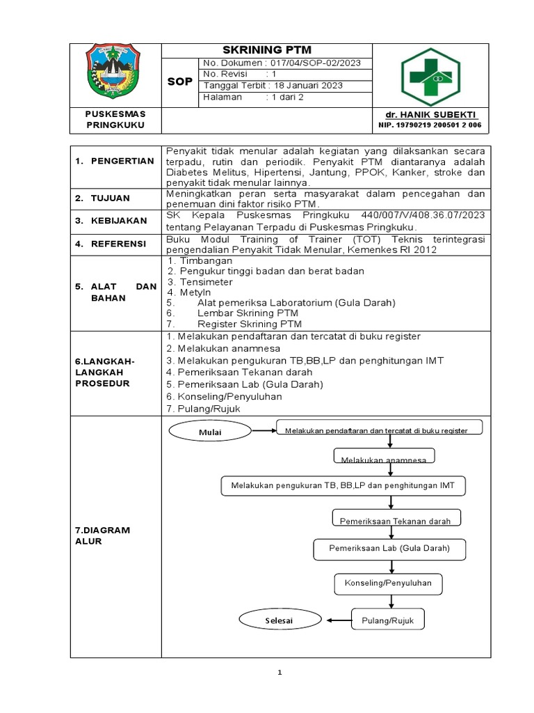 Sop Skrining PTM Dan Daftar Tilik | PDF