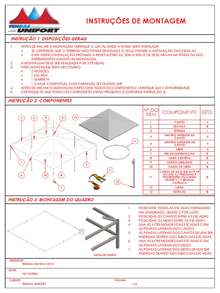 Manual de Montagem Tendas 10X10 e 12X12 | Download grátis PDF | Parafuso