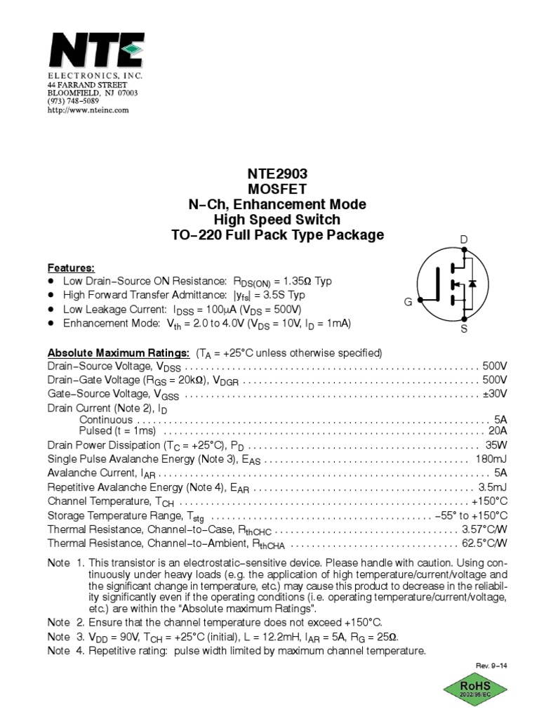 Nte 2903 | PDF | Diode | Field Effect Transistor