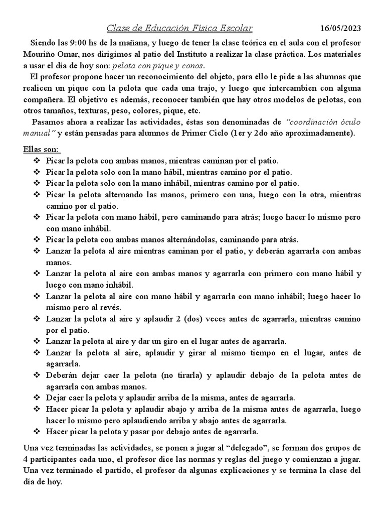 Clase de Educación Física Escolar | PDF | Pelota