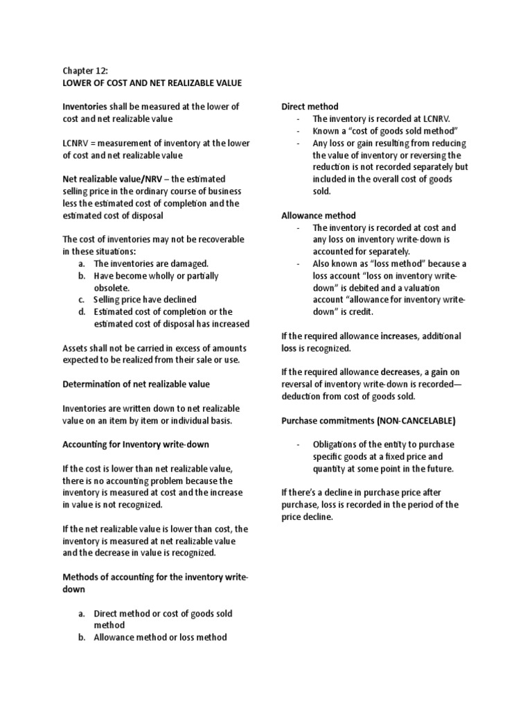 Chapter 12 Lower of Cost and Net Realizable Value | PDF | Inventory ...