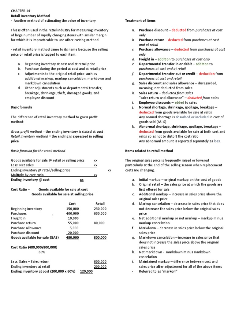 Chapter 14 Retail Inventory Method | PDF | Inventory | Prices