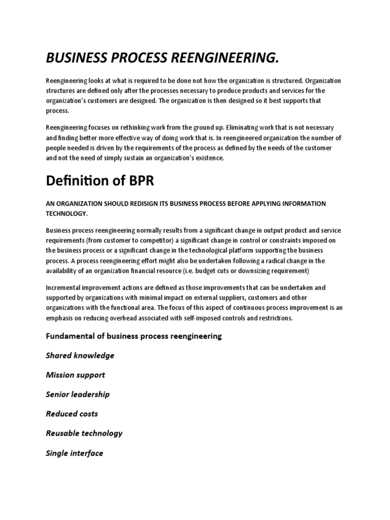 Business Process Reengineering Notes | PDF | Business Process ...