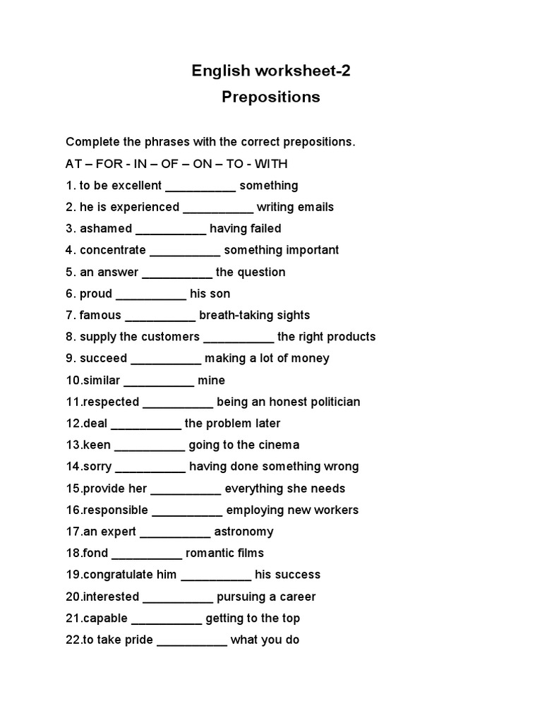 Prepositions Practice Worksheet | PDF | Language Arts & Discipline