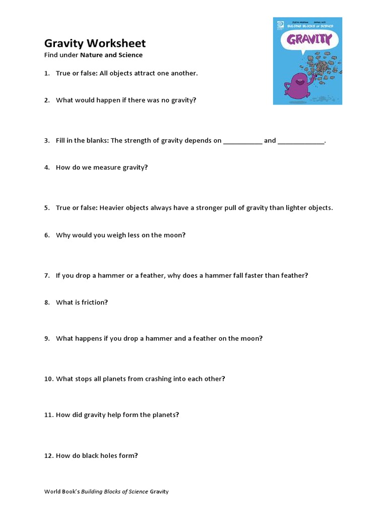 Gravity Worksheet and Answers for Kids | PDF | Science & Mathematics