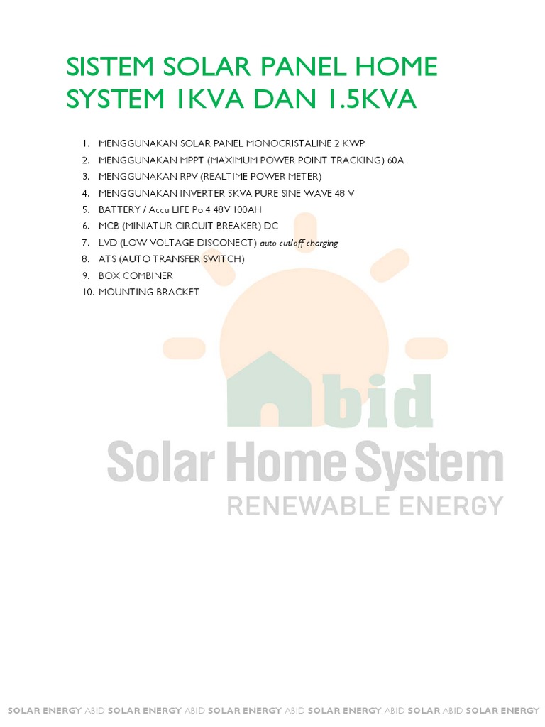 SISTIM SOLAR PANEL HOME SYSTEM 2KVA - ABID - SOLARHOME - Picture | PDF ...