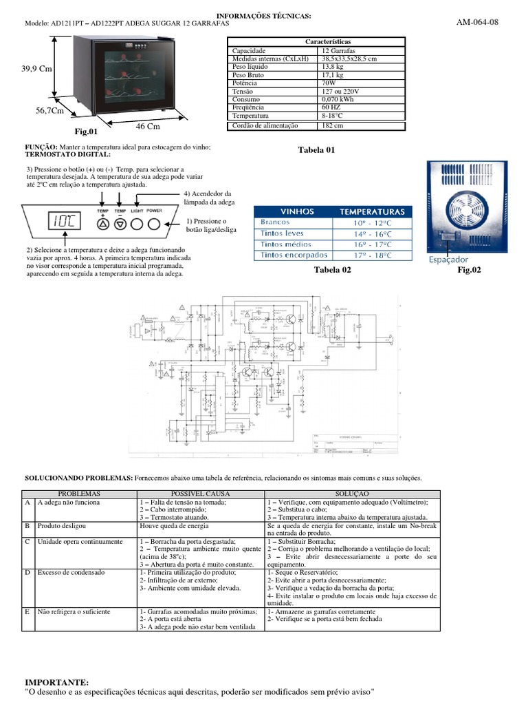 Adega 12G - Manual Técnico | PDF | Temperatura | Fonte de energia