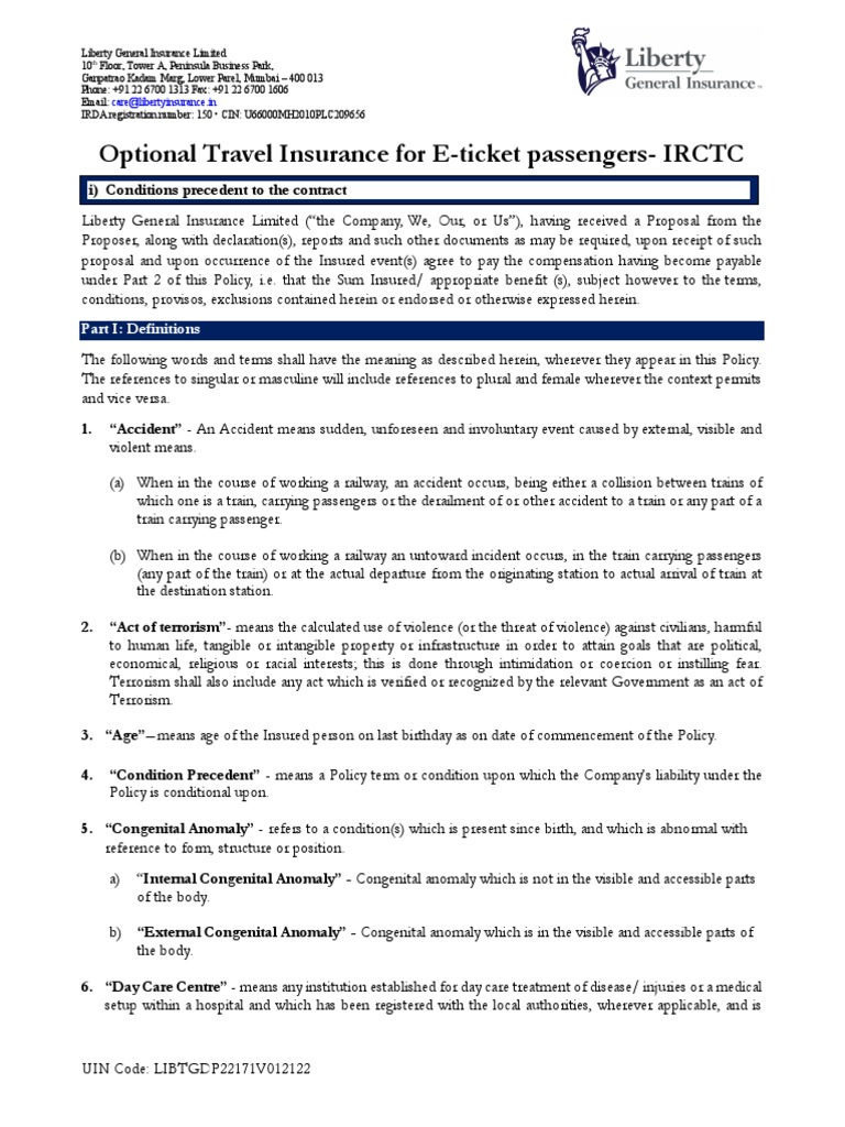 Liberty Inland Travel Insurance Policy Wording | PDF | Arbitral ...
