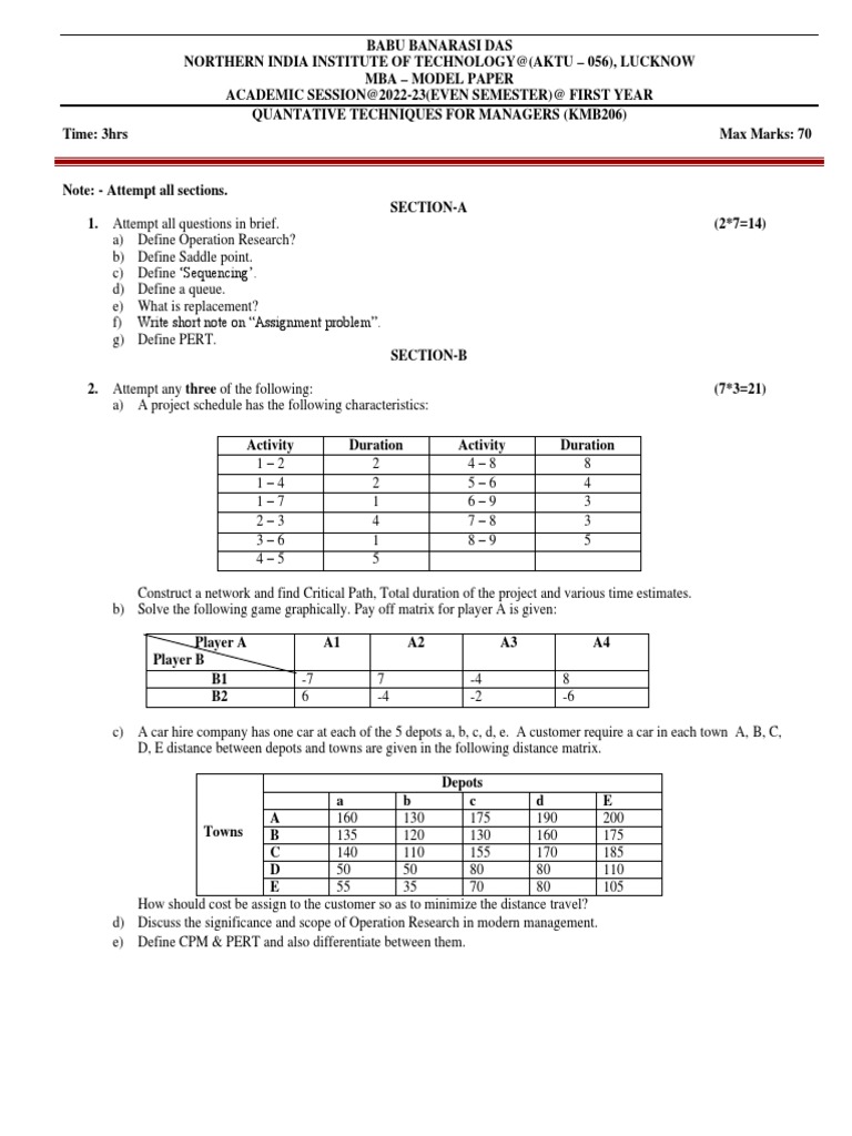 QTM Model Paper With Solution | PDF | Linear Programming | Mathematical Optimization