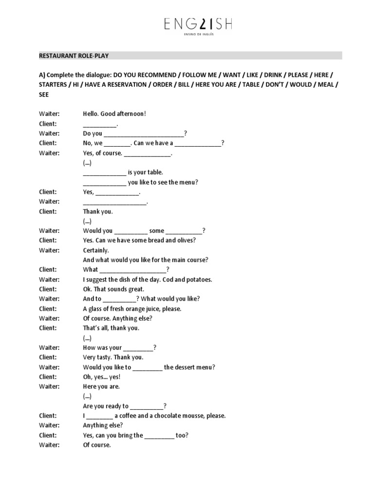 Restaurant Role-Play | PDF