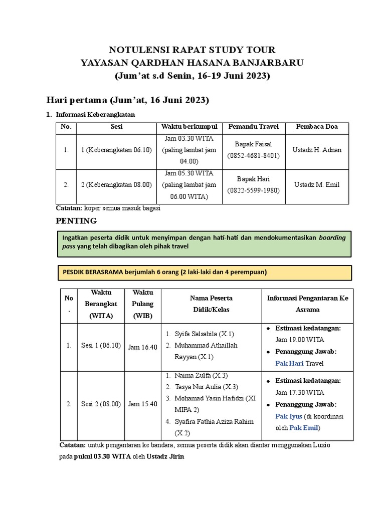 Rev 1 - Notulensi Rapat Study Tour 2023 | PDF