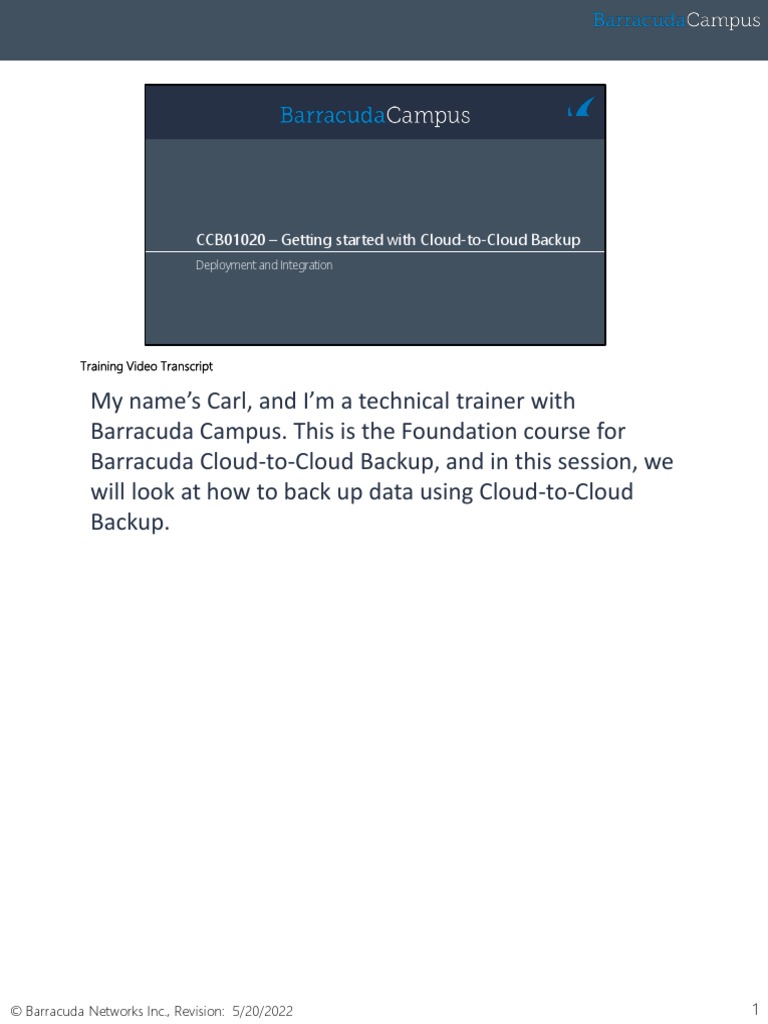 ccb01020 - Getting Started With Cloud-To-Cloud Backup - v3 - Student Guide | PDF | Backup ...