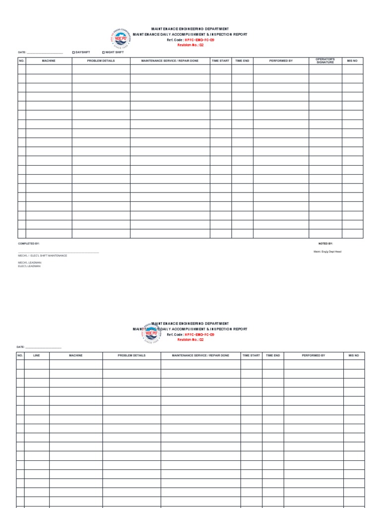 Maintenance Accomplishment Report Form | PDF