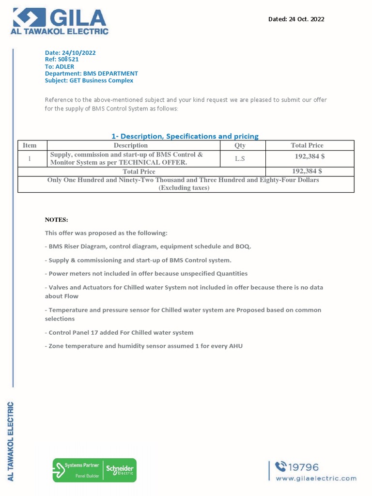 BMS Control System Offer Details | PDF | Letter Of Credit | Legal Liability