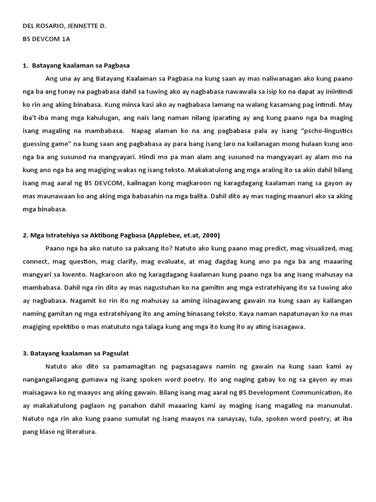Sampong Natutunan Sa Filipino | PDF