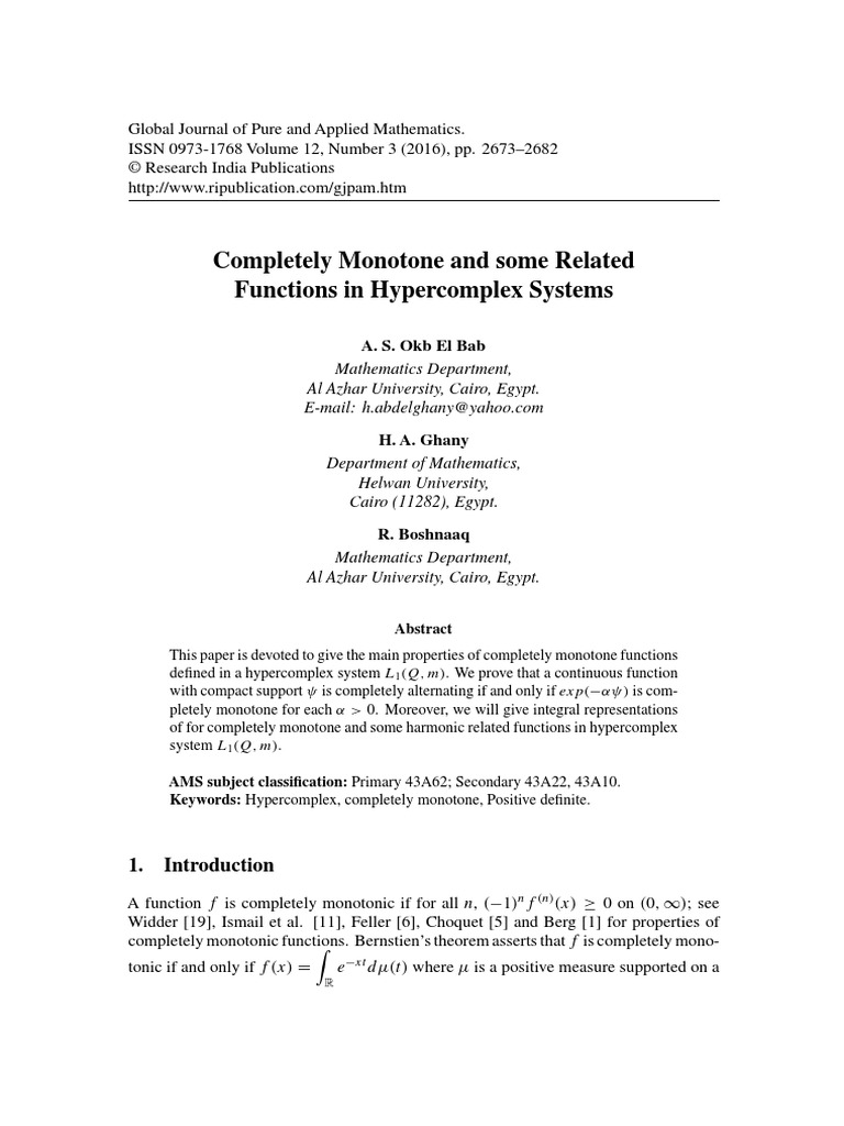 Completely Monotone And Some Related Pdf Convolution Function Mathematics