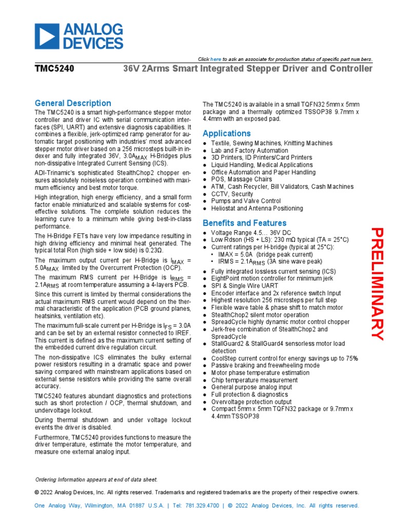 TMC5240 Preliminary Datasheet-3115115 | PDF | Electric Motor | Electromagnetism