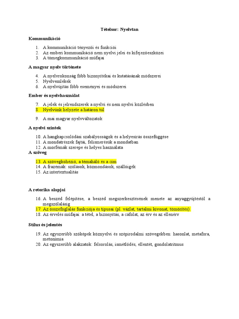 Nyelvtan-tételek-2023végleges 2 | PDF
