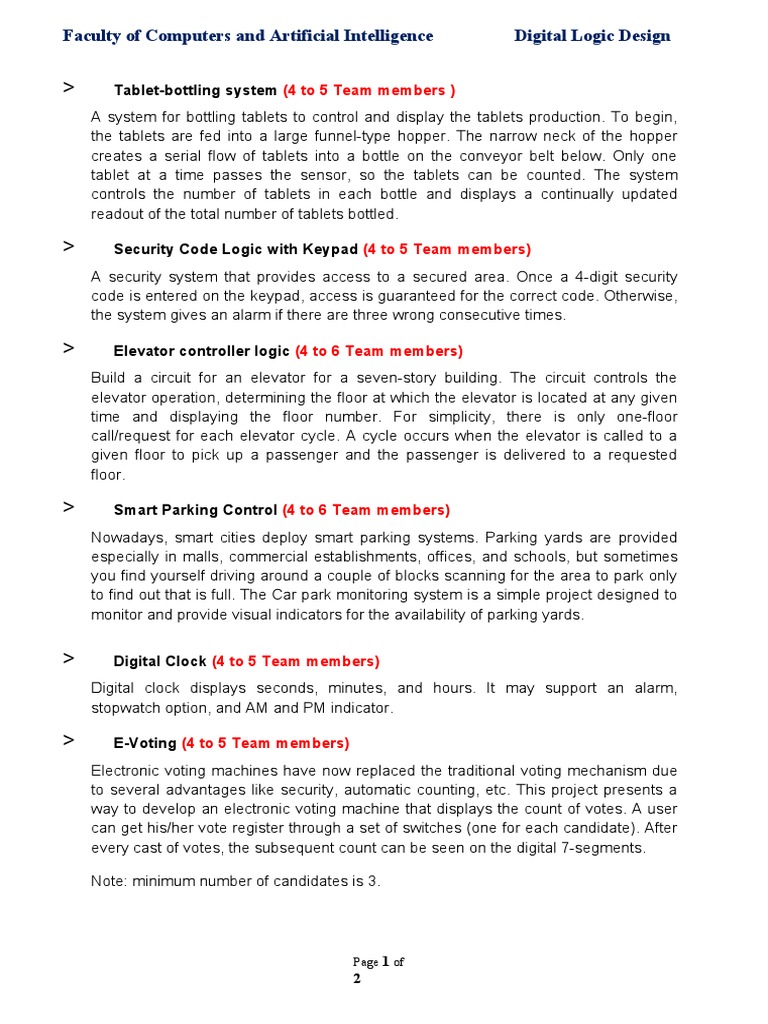 Project Ideas - Logic Design | PDF | Electronic Voting | Elevator
