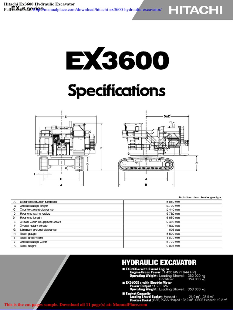 Hitachi EX3600-6 Excavator Specs | PDF | Manufactured Goods | Vehicles