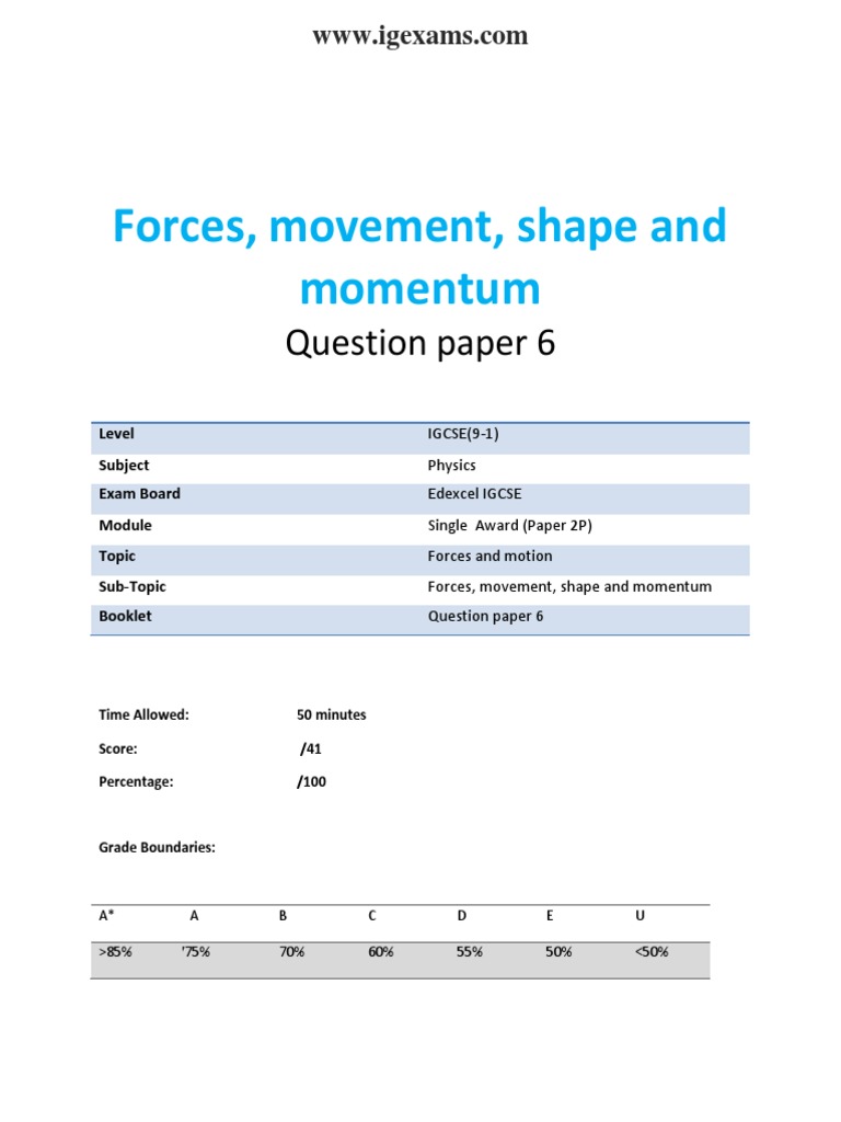 IGCSE Physics: Forces and Motion Exam | PDF | Force | Mass