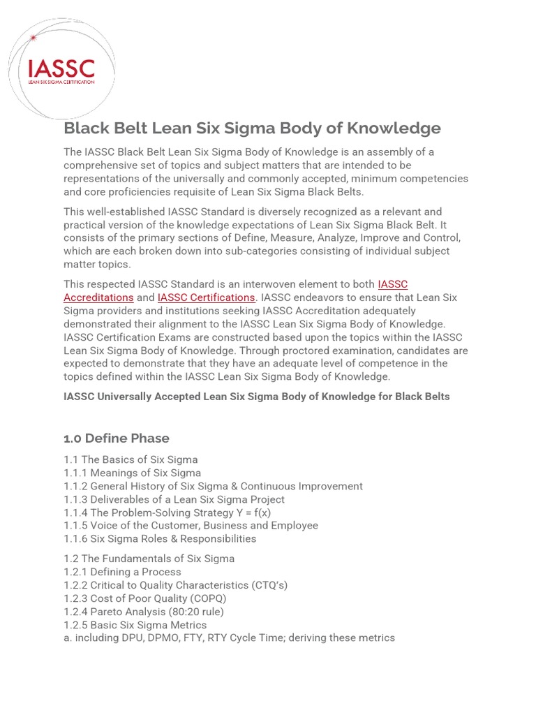 IASSC Black Belt Lean Six Sigma BOK | PDF | Six Sigma | Statistics