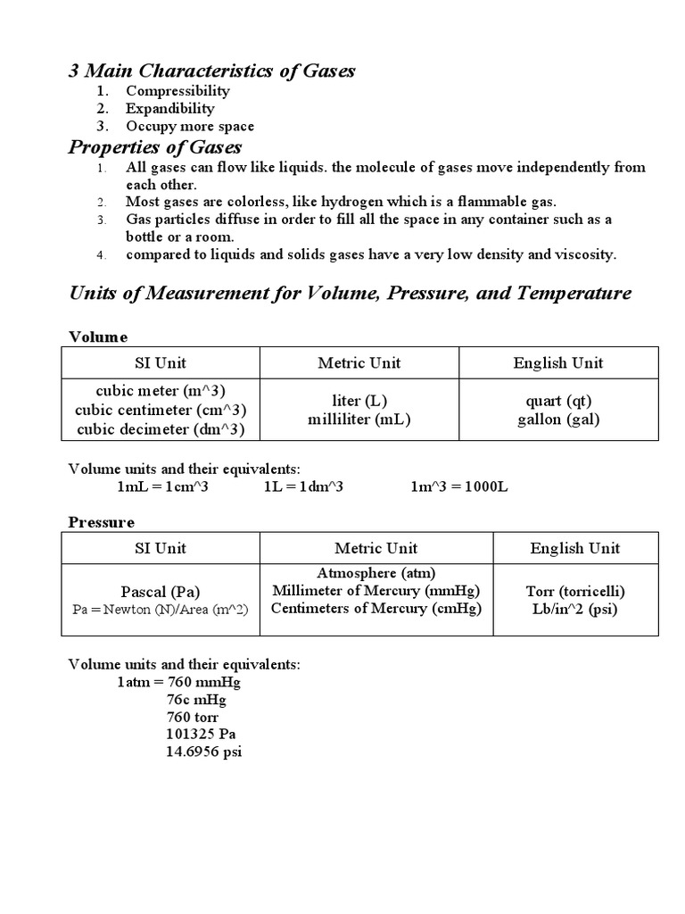 Science Properties of Gas Notes Grade 10 | PDF | Gases | Temperature