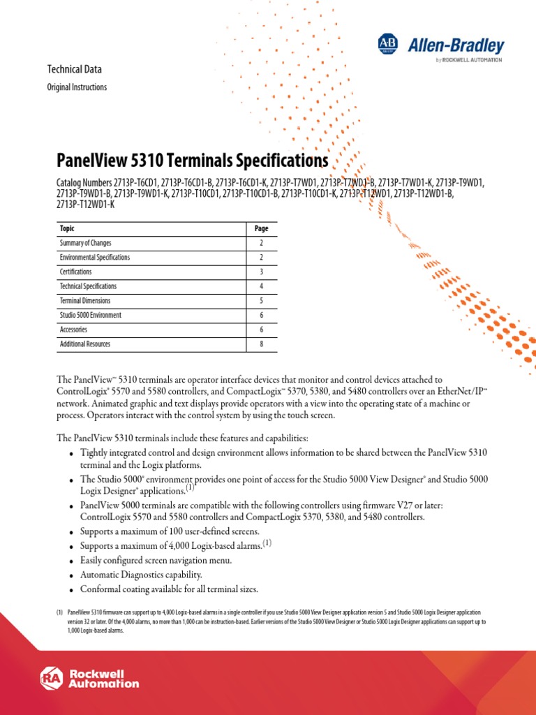 Panelview 5310 Terminals Specifications: Technical Data | PDF ...