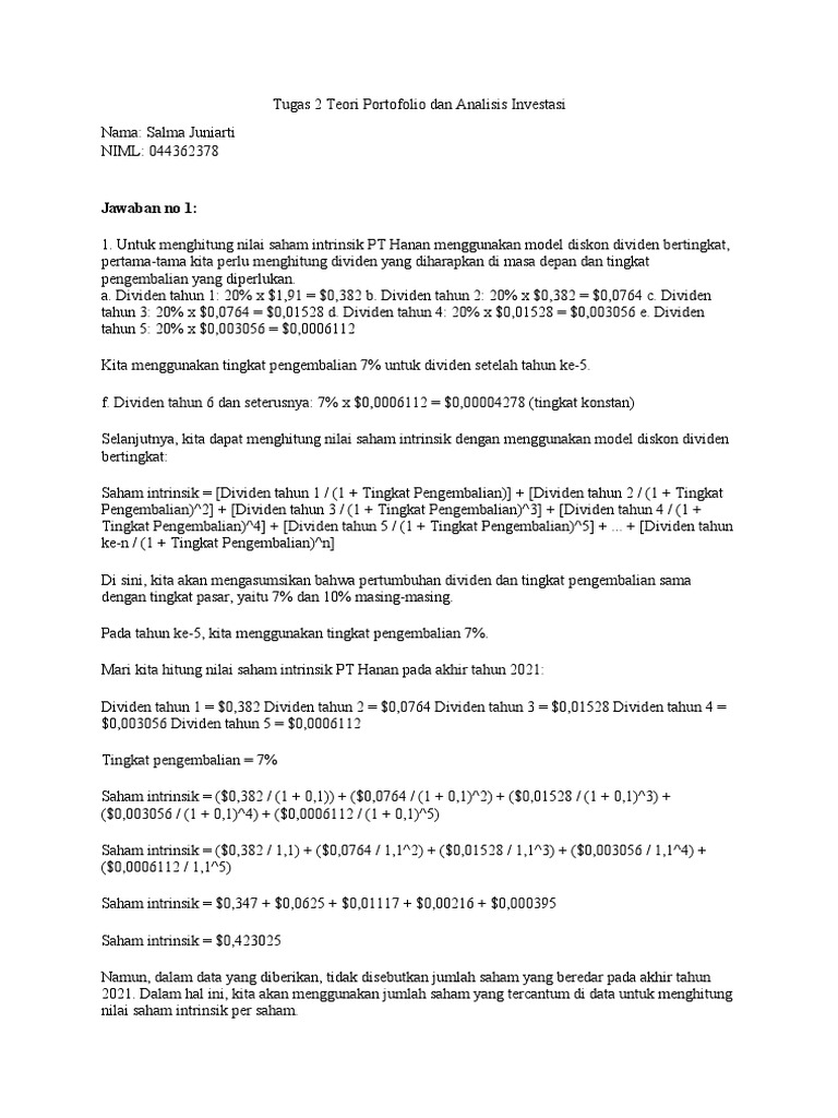 Tugas 2 Teori Portofolio Dan Analisis Investasi | PDF