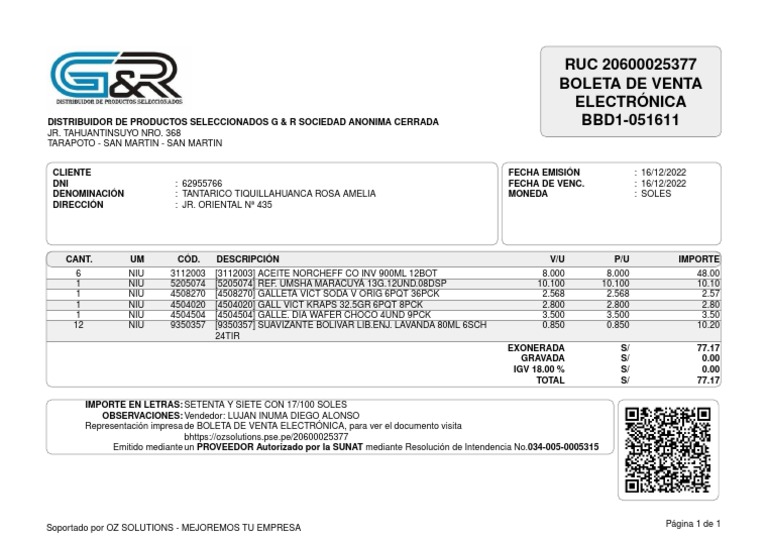 BBD1-00051611 (Boleta de Venta) | PDF