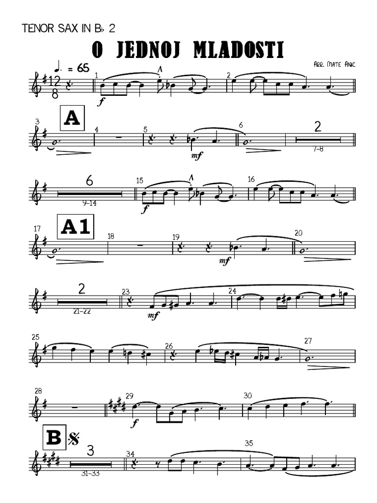 O JEDNOJ MLADOSTI - Tenor Sax in BB 2 | PDF | Cricket Competitions ...